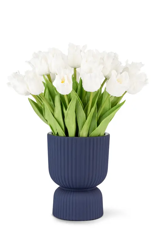 COCOBELLA Marigold Realtouch Tulip Pedestal Arrangement - Snow