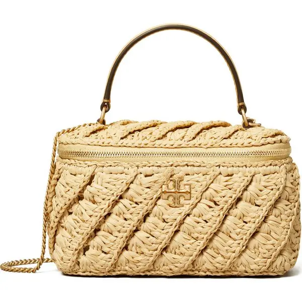 Tory Burch Kira Crochet Raffia Vanity Case In Natural - 55% Off