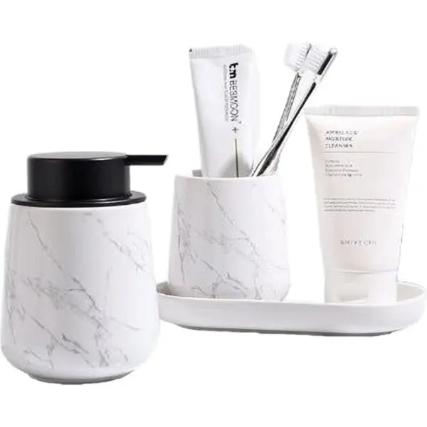 BOSILUNLIFE Marble 3-piece Bathroom Set Sustainable Ceramic - White