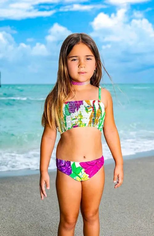LIMEAPPLE Floral Printed Smocked Bikini