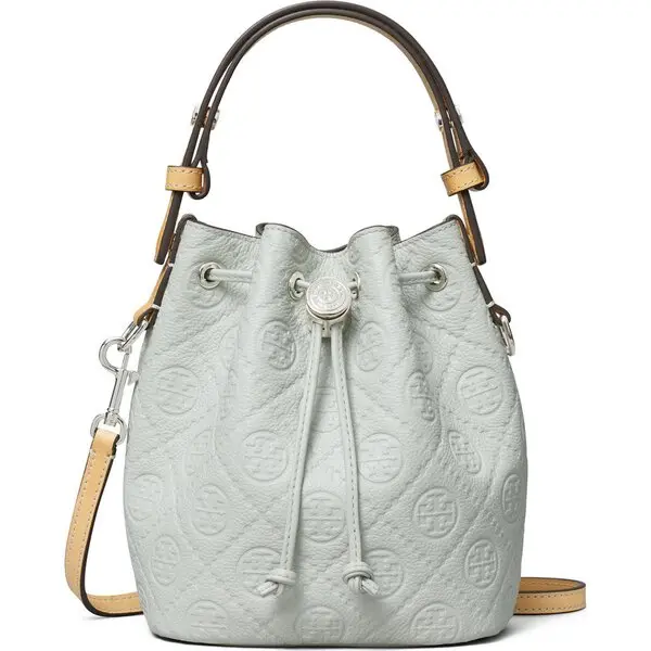 Tory Burch Mini T Monogram Pebble Leather Bucket Bag