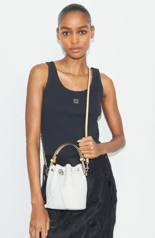 Tory Burch Mini T Monogram Pebble Leather Bucket Bag