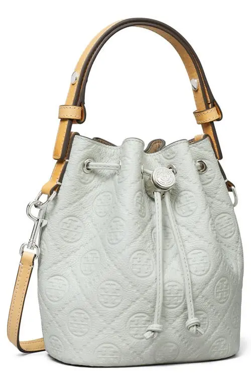 Tory Burch Mini T Monogram Pebble Leather Bucket Bag