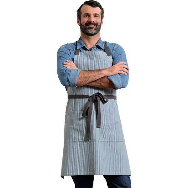 MEEMA Bib Apron With Pocketspinstriped - Blue