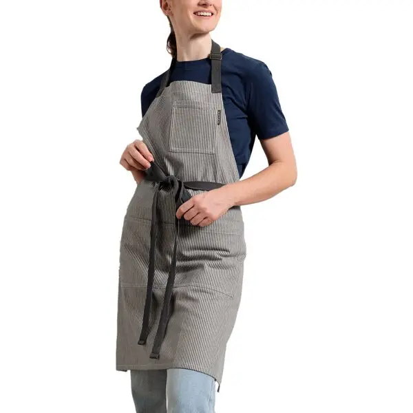 MEEMA Bib Apron With Pocketspinstriped - Charcoal