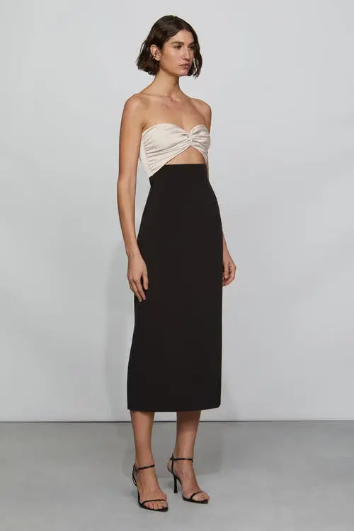 ET OCHS Marlo Strapless Midi Dress - Black/ivory