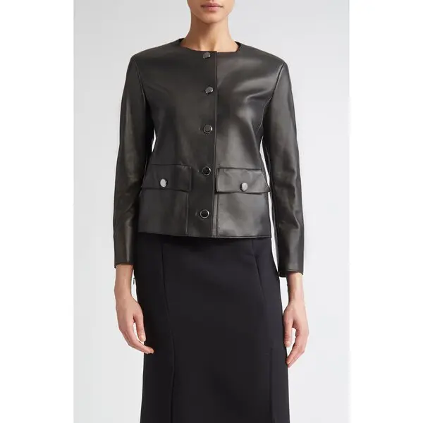 Akris Collarless Lambskin Leather Jacket