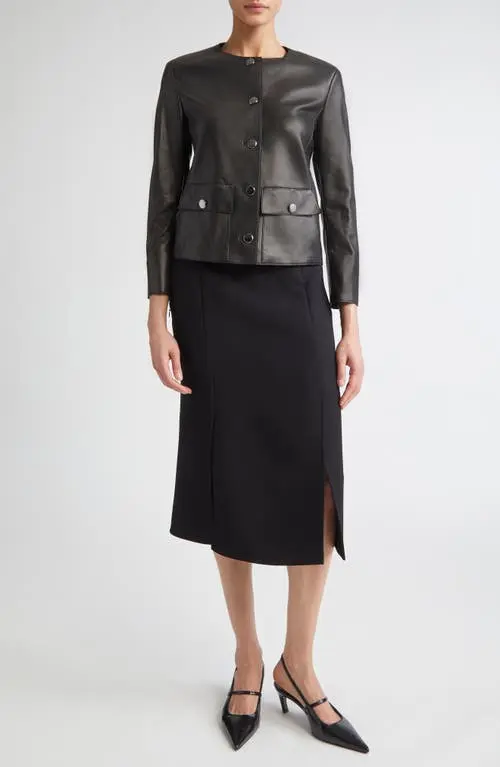 Akris Collarless Lambskin Leather Jacket