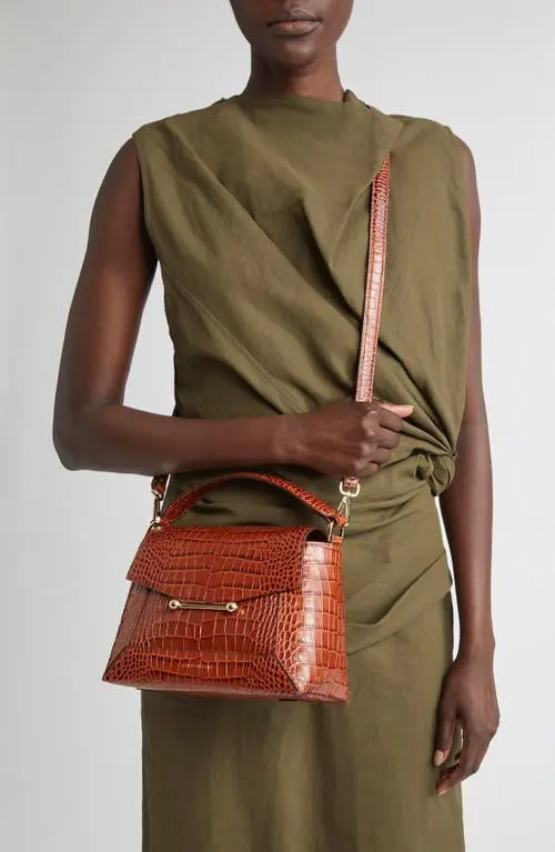 Strathberry Croc Embossed Leather Top Handle Bag - Walnut