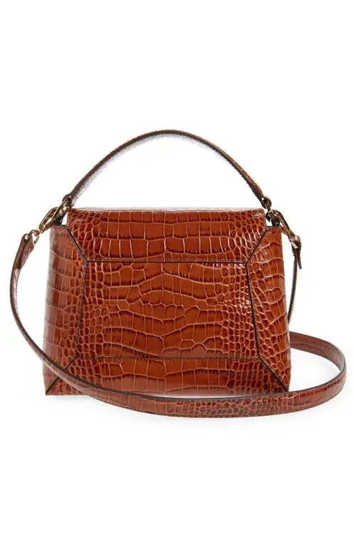 Strathberry Croc Embossed Leather Top Handle Bag - Walnut