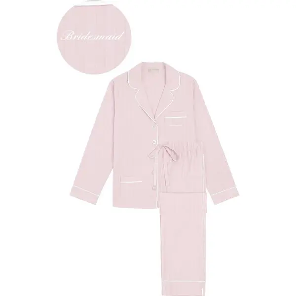 KIP Bridesmaid Cotton Long Pajama Set - Pink Peony