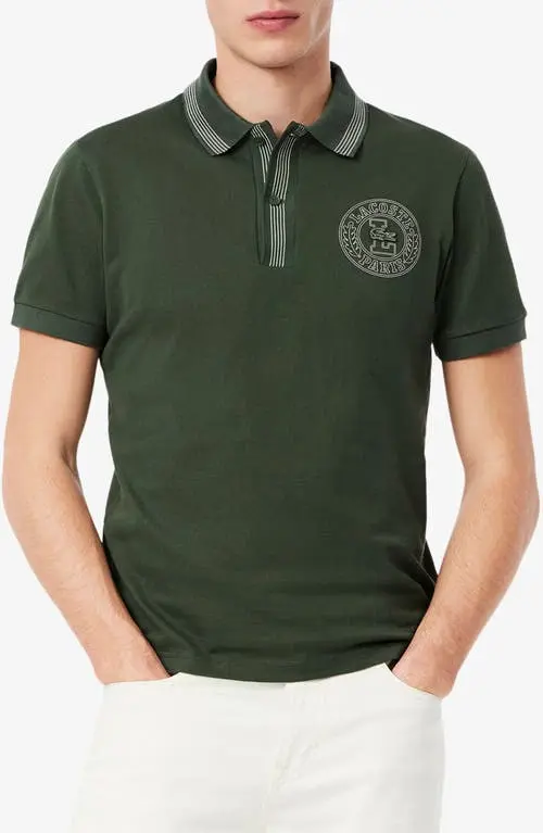 Lacoste Croc Embroidered Cotton Piqué Polo - Khaki Green