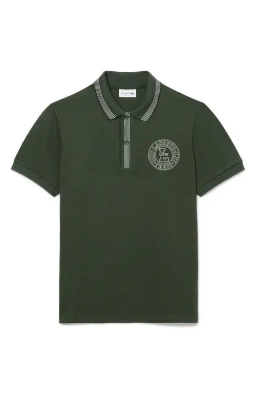 Lacoste Croc Embroidered Cotton Piqué Polo - Khaki Green