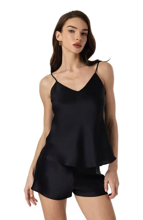 SILKSILKY Silk Spaghetti Strap Camisole Pajama Set - Black
