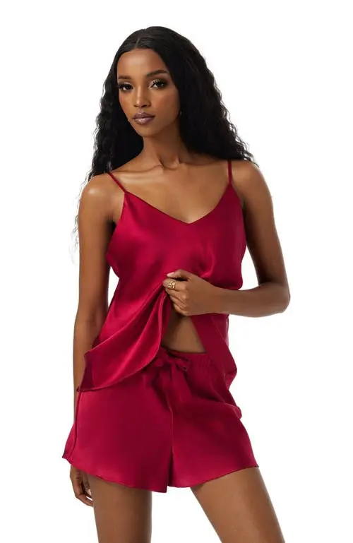 SILKSILKY Silk Spaghetti Strap Camisole Pajama Set - Darkred