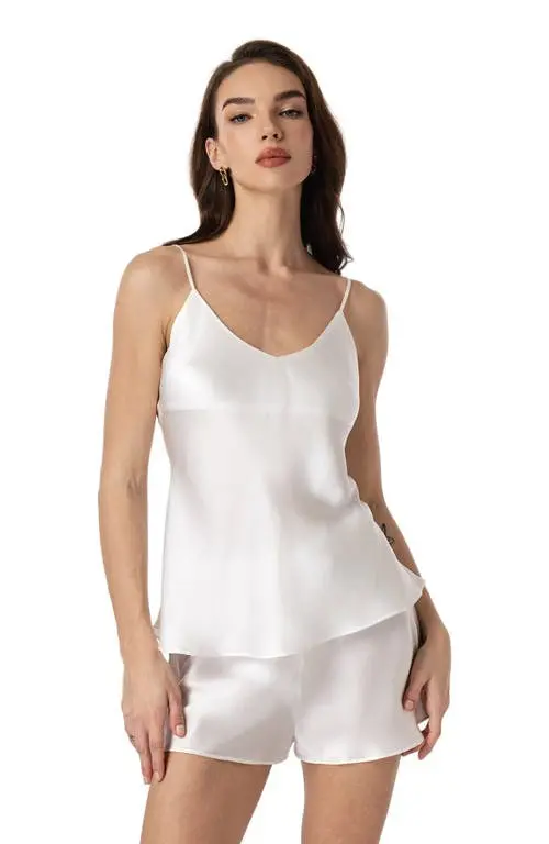 SILKSILKY Silk Spaghetti Strap Camisole Pajama Set - White