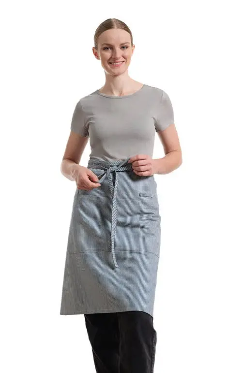 MEEMA Bistro Apron With Pocketspinstriped - Blue