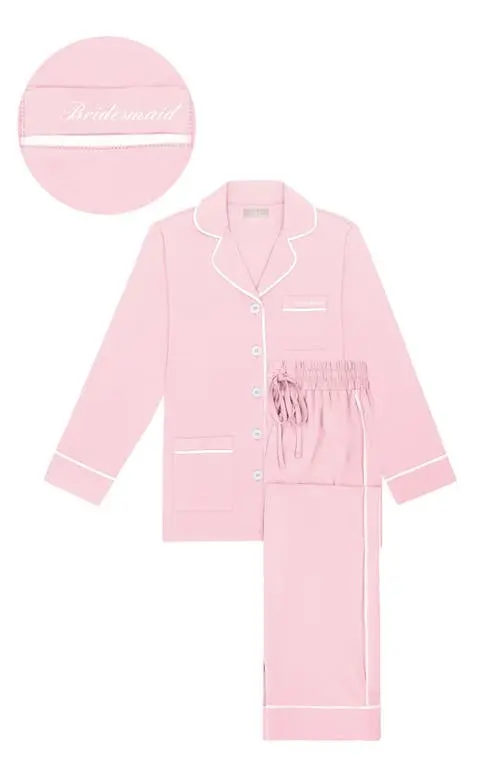 KIP Bridesmaid Stretch Cotton Long Pajama Set - Pink Peony
