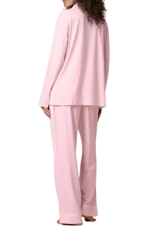 KIP Bridesmaid Stretch Cotton Long Pajama Set - Pink Peony