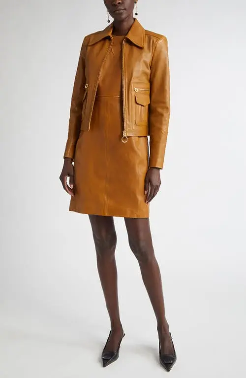 St. John Sleeveless Washed Leather Sheath Dress