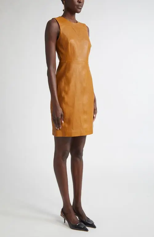 St. John Sleeveless Washed Leather Sheath Dress