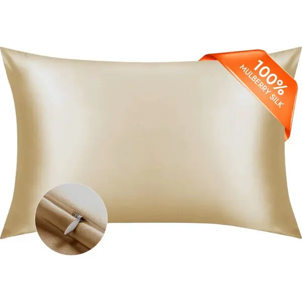 SILKSILKY 22momme Mulberry Silk Hidden Zipper Pillowcase - Beige