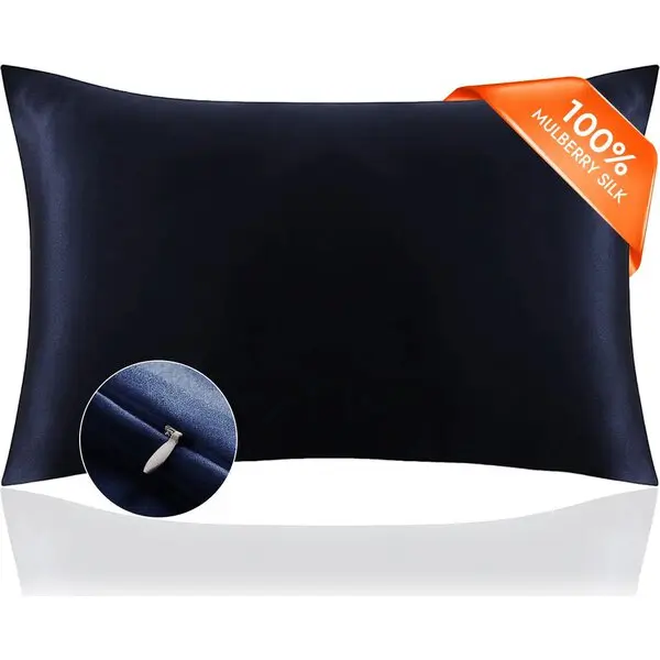 SILKSILKY 22momme Mulberry Silk Hidden Zipper Pillowcase - Darkblue