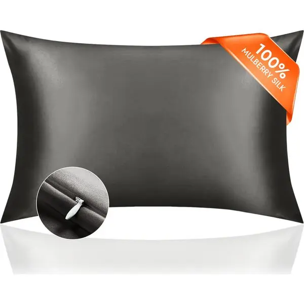 SILKSILKY 22momme Mulberry Silk Hidden Zipper Pillowcase - Darkgray