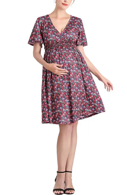 KIMI + KAI V-neck Maternity/nursing Dress - Multicolored