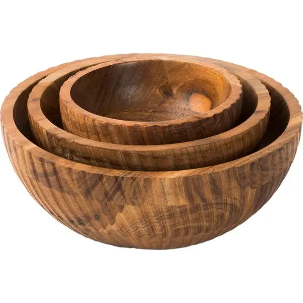 MELA ARTISANS Stria Acacia Wood Bowls - Brown