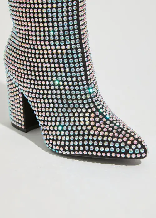 SPARKL Milan Rhinestone Embellished Boots - Black