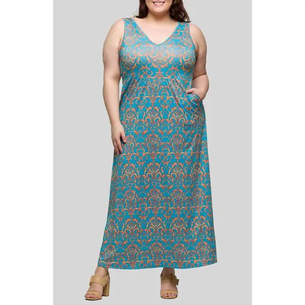 chinese dress ladies 24seven Comfort Apparel Plus Size Brown paisley Empire Waist Maxi Dres