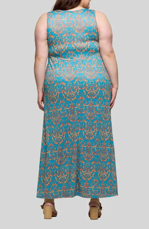 24SEVEN COMFORT APPAREL Scroll Print Knit Maxi Dress