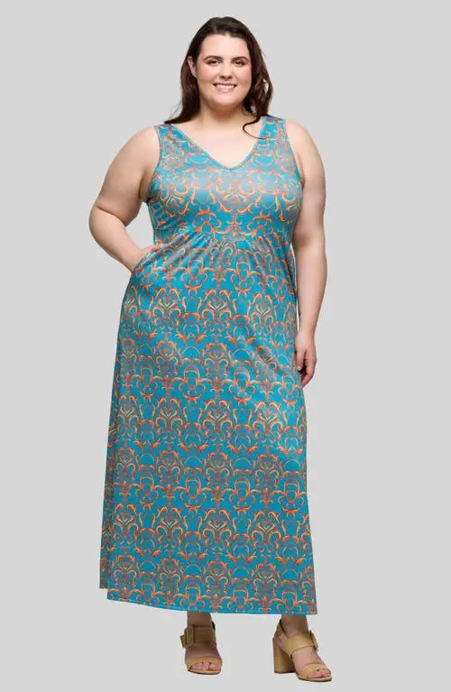 24SEVEN COMFORT APPAREL Scroll Print Knit Maxi Dress