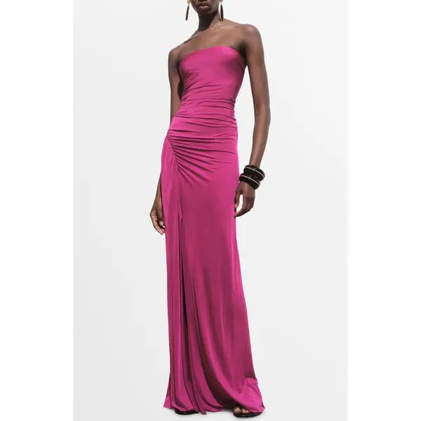Mango Draped Strapless Dress