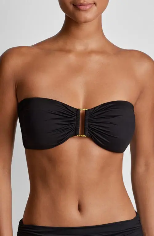 Ralph Lauren Solid Metal Accent Bandeau Bikini Top - Black