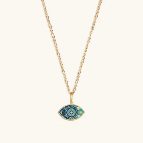 KARMA AND LUCK Universal Consciousness Evil Eye Charm Necklace - Gold/blue