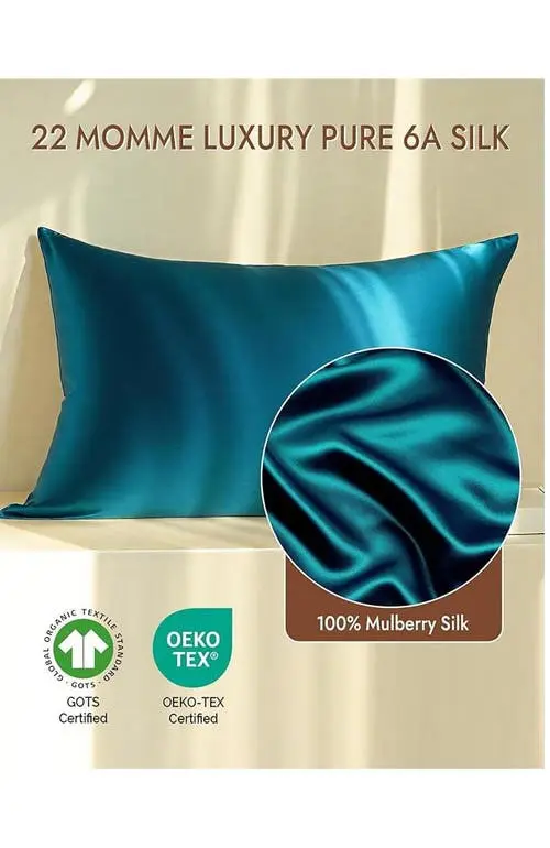 SILKSILKY 22momme 100% Mulberry Silk Envelope Pillowcase - Teal
