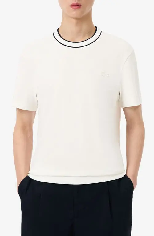 Lacoste Regular Fit Tipped Piqué Crewneck T-shirt - Flour