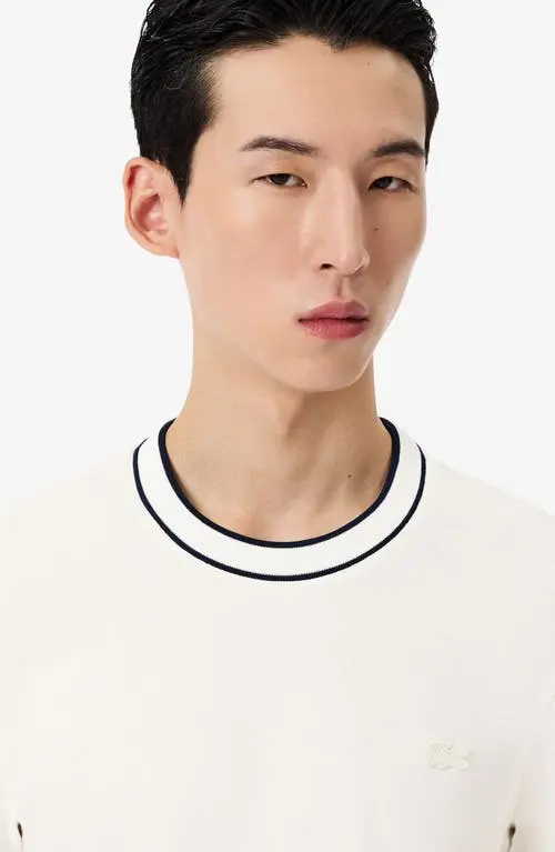 Lacoste Regular Fit Tipped Piqué Crewneck T-shirt - Flour