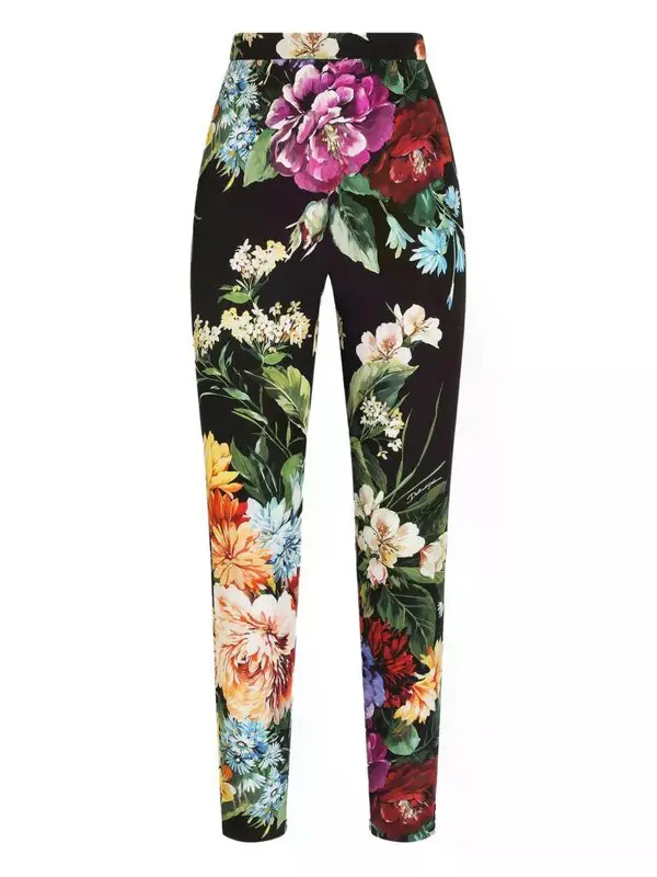 Dolce & Gabbana Charmeuse Pants With Floral Bouquet Print