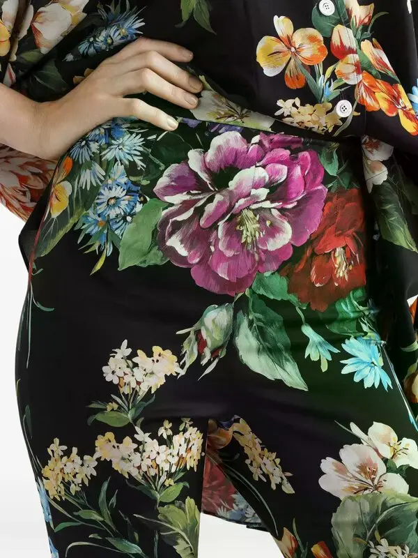 Dolce & Gabbana Charmeuse Pants With Floral Bouquet Print