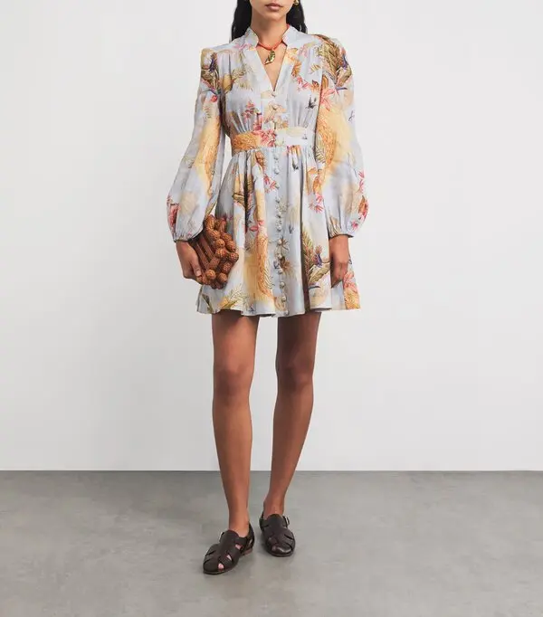 Zimmermann Ascension Plunge Linen Short Dress - Blue