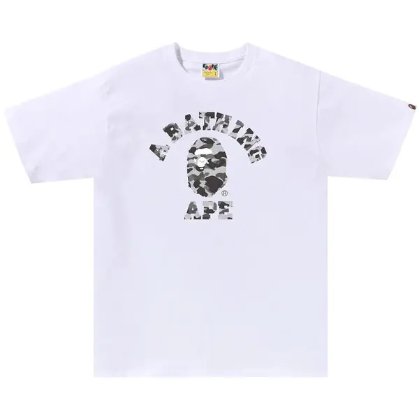 A BATHING APE Heather Grey Camo College Tee - White