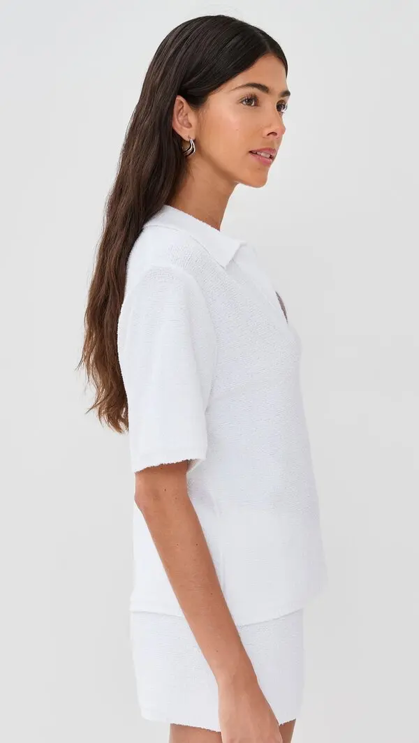 LE BOP Textured Knit Polo Top - White