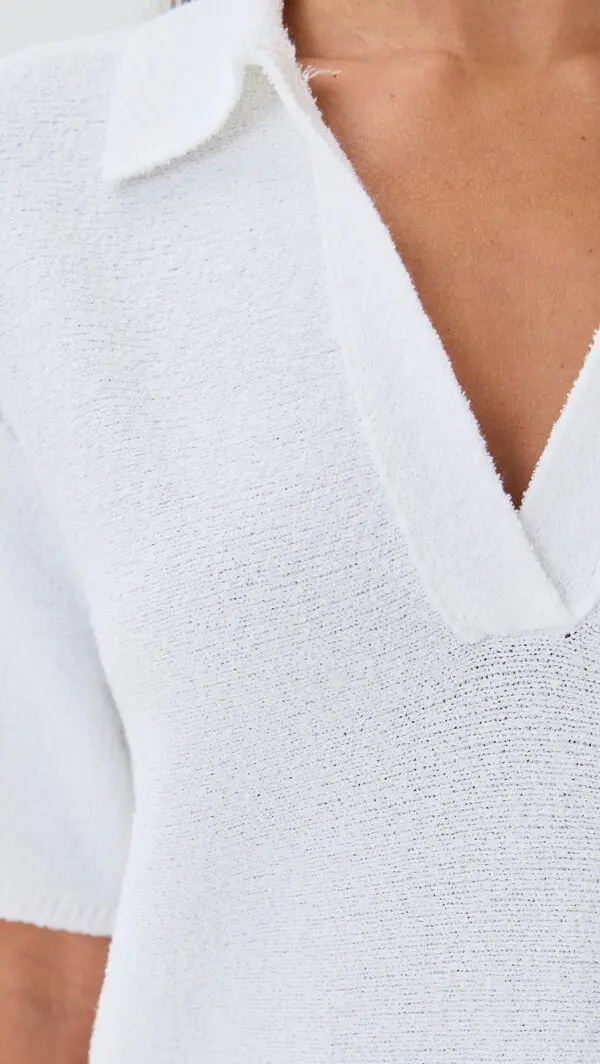 LE BOP Textured Knit Polo Top - White