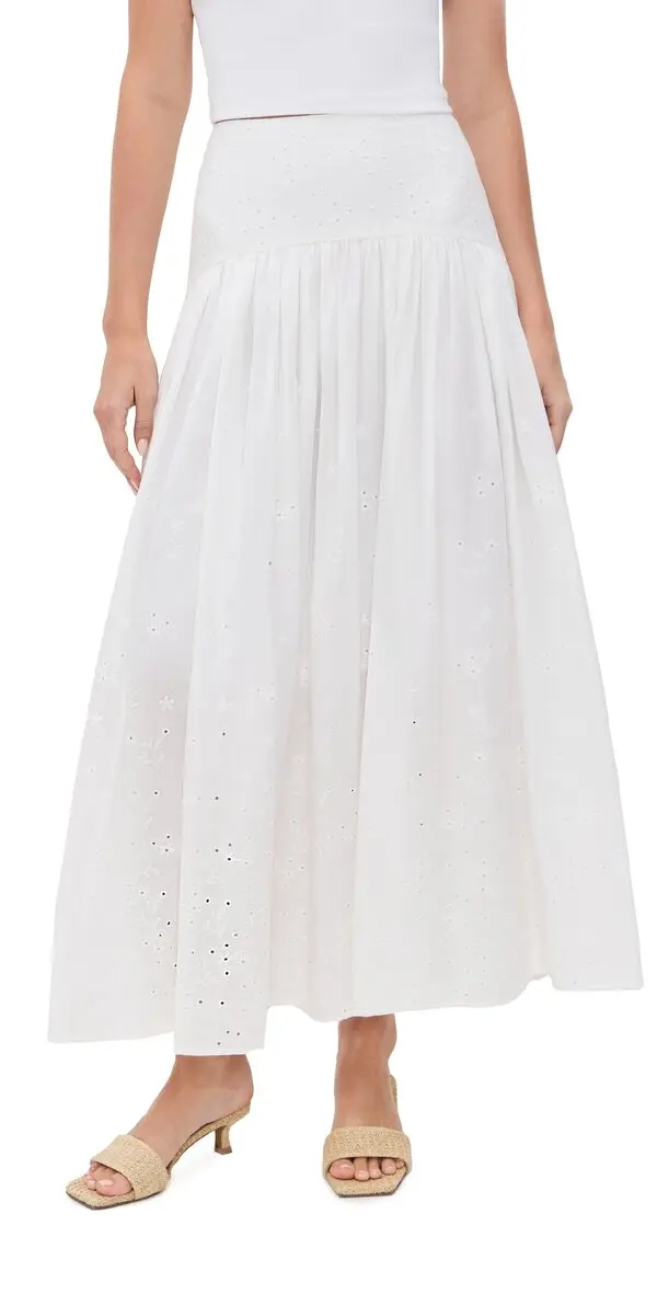Staud Floral Eyelet Procida Skirt - White Eyelet