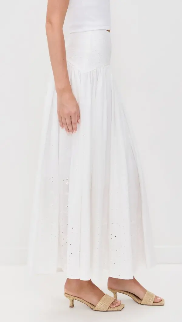 Staud Floral Eyelet Procida Skirt - White Eyelet