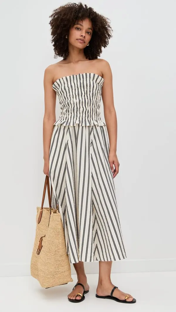 Ralph Lauren Stripe Crinkle A-Line Dress - 1932 Stripe White Black |  Editorialist