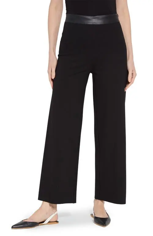 Lyssé Faux Leather Trim Ponte Wide Leg Pants